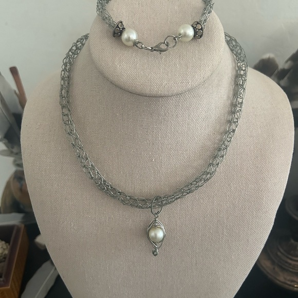 Vintage | Jewelry | Vintage Silver Chainmail Tube Chain Drop Pearl ...